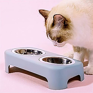 FUUIE Bowls for Food and Water Double-Layer Pet Bowl Cat Food Feeder Stainless Steel Pet Feeder Feeder Easy to Clean Cat Food Small Pet Supplies (Color : Blue, Size : Large)