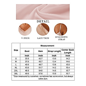 Ekouaer Women's Lace Silk Satin Pajama Tank Tops V Neck Camisole Soft Spaghetti Strap Tops Loose Sleepwear Black Large