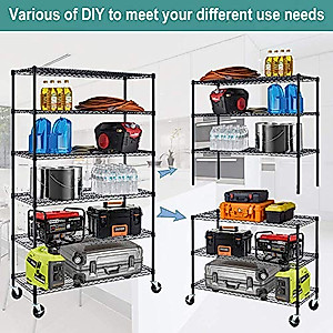 6 Tier Wire Rack Storage Shelves Metal Shelf Wire Shelving Unit with Wheels Heavy Duty NSF Utility Shelves Height Adjustable Kitchen Garage Shelf Racks, 82"x 48"x 18", Black
