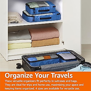 Amazon Basics 4 Piece Travel Organized Zippered Packing Cubes Set, Small, Medium, Large, Slim, Blue