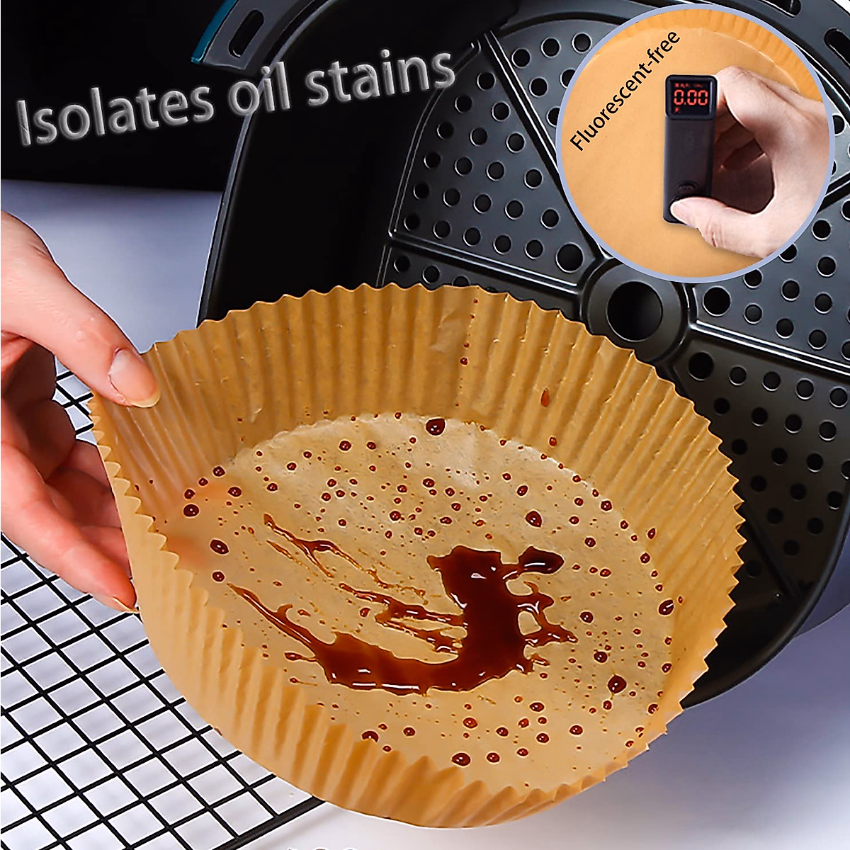 Air Fryer Disposable Paper Liner Air Fryer Parchment Paper Non-stick Parchment Paper for Frying, Baking, Cooking, Roasting and Microwave - Unbleached, Oil-proof(50PCS/6.3'')