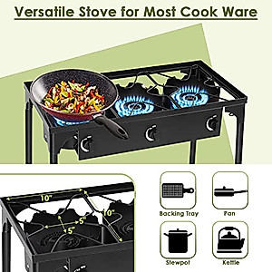 STAKOL 3 Burner Propane Stove Outdoor, 225,000 BTU Camping Stove Propane with Removable Legs & CSA Regulator, High Pressure Portable Gas Stove for Cooking Home Patio Cookout