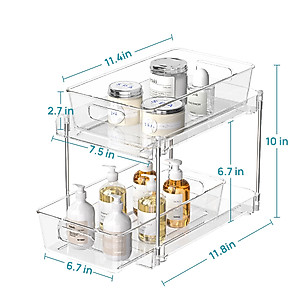 Vtopmart 4 Pack Bathroom Storage Organizer, 2 Tier Clear Under Sink Organizers Vanity Countertop Storage Container, Medicine Cabinet Drawers Bins, Pull-Out Organization with Track for Pantry, Kitchen
