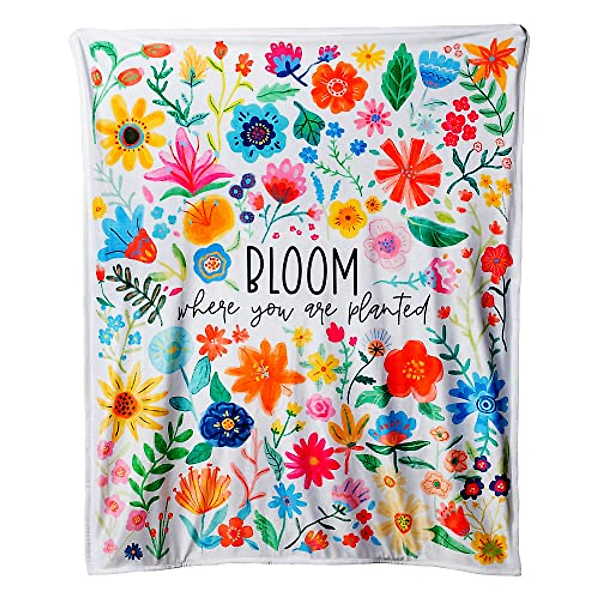 Sherpa Flannel Throw Blanket 50 x 60 - Beautiful Floral Design with Motivational Message - Soft, Comfy, Warm, Durable 100% Polyester for Couch, Bed, Chair