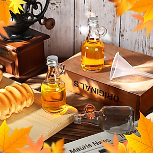 Meanplan Glass Syrup Bottles Bulk Maple Syrup Bottles with Aluminum Lids Syrup Container Maple Syrup Jar and Funnels for Potion Juice Milk Storage Gift Sauce Oil, 3.5 oz (28 Pcs)