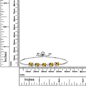 Gem Stone King 925 Sterling Silver Round Yellow Citrine and White Topaz Tennis Bracelet For Women (3.97 Cttw, Gemstone Birthstone, Fully Adjustable Up to 9 Inch)