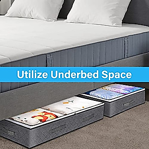 Under The Bed Storage Containers, 3 Pack Large Capacity Underbed Storage Bags Organizer, Collapsible Storage Bins with Clear Window for Blanket, Bedding, Comforter, Clothes Bedroom Storage Bags Gray