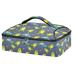 Kcldeci Insulated Thermal Food Carrier Insulated Casserole Carrier for Hot or Cold Food,Frogs Pattern Insulated Tote Bag for Potluck Cookouts Parties Picnic,Lasagna Lugger