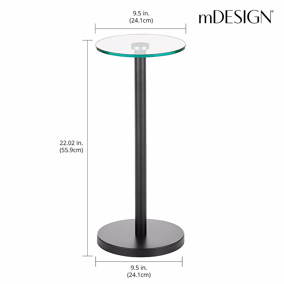 mDesign Bedroom Nightstand — Side Table for Lamps, Books, Trinkets and Other Décor — Versatile Bedroom and Living Room Table — Clear/Matte Black