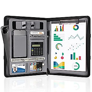 UBAFNOM Padfolio Portfolio Binder – Vegan Leather Business Portfolio Organizer with Calculator – Zippered Portfolio Padfolio for Women & Men