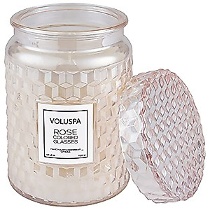 Voluspa Rose Colored Glasses | Large Glass Jar Candle | 18 Ounces | 100 Hour Burn Time | All Natural Wicks and Coconut Wax for Clean Burn | Vegan | Hand-Poured in USA | Non-Toxic