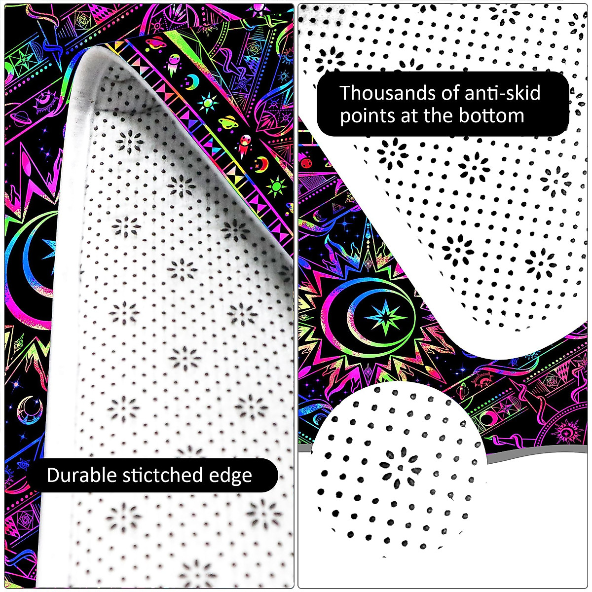 EISKBC Blacklight Burning Sun Area Rug, Neon UV Reactive Celestial Moon Star Planet Throw Rug, Non-Slip Fluorescent Boho Hippie Floor Mat Carpet, Glow in The Dark Bedroom Home Decor 70x47inch