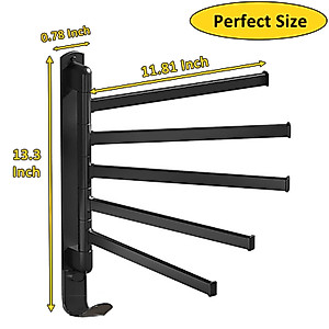 Little World Swivel Towel Rack, 5-Arm Towel Holder Wall Mounted Towel Racks for Bathroom, Aluminum Towel Bar Black Space Saving with Hook Bathroom Towel Holder