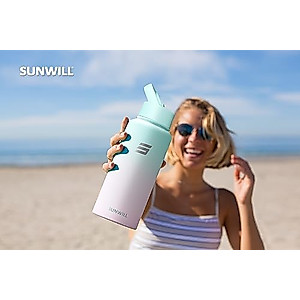 SUNWILL Insulated Water Bottle with Straw 32oz, Stainless Steel Water Bottles for Sports, Travel & Gym, Wide Mouth Flask with 2 Lids (Straw & Spout Lid), Leak Proof BPA Free Thermal Canteen