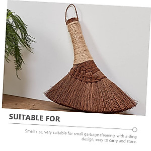 IWOWHERO Small Broom Heavy Duty Broom Mini Broom Household Brooms Desktop Cleaning Brush Whisk Broom Thai Straw Broom with Wood Handle Small Hand Broom Handmade Palm Fiber Duster Office
