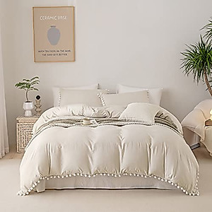 Bedbay Boho Comforter Queen Size Beige Comforter Set Ultra Soft Lightweight Queen Bed Comforter Set 3 Pcs Farmhouse Bedding for All Season(Beige,Queen)