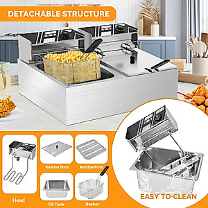 22.8QT Electric Deep Fryer with 2 Baskets & Lids, Commercial Deep Fryer with Temperature Control, Stainless Steel Fryer, Countertop Fryers for Home Kitchen and Restaurant, 5000W