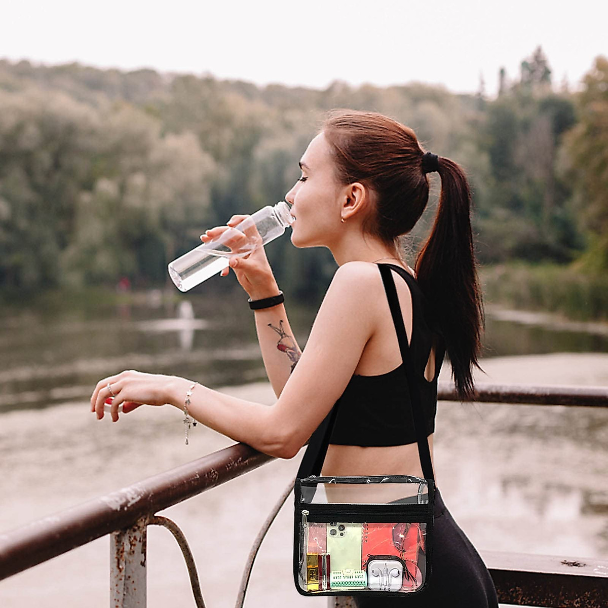 Fibrdoo Clear Bag Stadium Approved, Clear Crossbody Purse Bag with Adjustable Strap for Women, Sports, Concerts and Festival