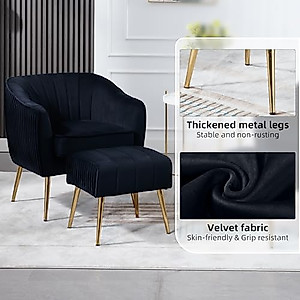 Westice Accent Chair with Ottoman, Upholstered Living Room Chair Velvet Sofa Chair with Footrest for Bedroom Reading Room Apartment Office, Black