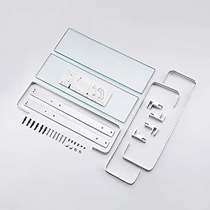 KES Bathroom Tempered Glass Shelf 2 Tier Storage Glass Shelf Rectangular with Bar Wall Mounted Sand Sprayed Anodized Aluminum Finish, A4127B