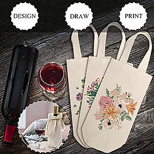 Lawei 12 Pack Canvas Wine Bags, Single Wine Carrying Bag with Handle, Reusable Bulk Wine Gift Bags, Washable Wine Carrier Tote Storage Pouches for Christmas, Party, Wedding, Birthday