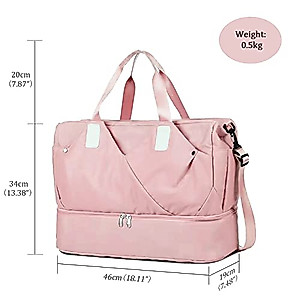 Ancorfy Sports Gym Bag with Shoes Compartment Travel Duffel Bag with Dry Wet Separated Pocket Overnight Bag Weekender Bag Training Handbag Yoga Bag for Men and Women - Pink