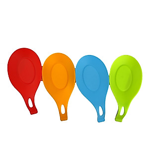 Honbay Flexible Almond-Shaped Silicone Spoon Rest - Multipurpose Kitchen Silicone Spoon Rest - Colorful, Durable, Heat-resistant, Dishwasher safe Silicone Spoon Rest, BBQ Brush Rest - 4 Pack