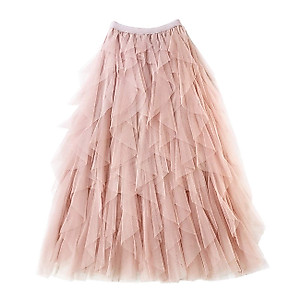 Femiserah Women's Long Rainbow A Line Tulle Tutu Skirts Tiered Skirt Petticoat（One Size, Tulle Pink