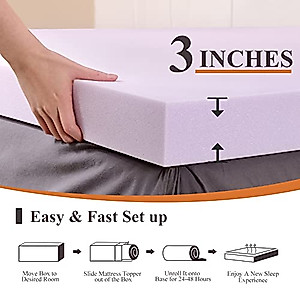 NeuType 3 Inch Memory Foam Mattress Topper Queen Size Mattress Topper Soothing Lavender Infused Cooling Gel Infused Bed Topper CertiPUR-US Certified, Foam Mattress Pad for Pressure-Relieving