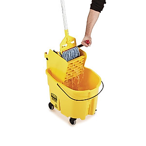 Rubbermaid Commercial Products, WaveBrake - Commercial Industrial Mop Bucket with Side-Press Wringer Combo on Wheels, 35 Quart, Yellow