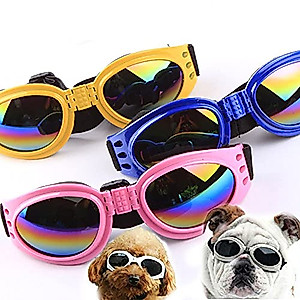 Houchu Dog UV Protection Sunglasses Waterproof Windproof Eye Protection Pet Sunglasses Folding Cool Dog Cat Glasses Pet Supplies(Yellow)