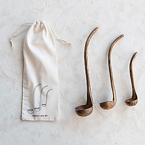 Creative Co-Op Wood Drawstring Bag, Natural Ladle