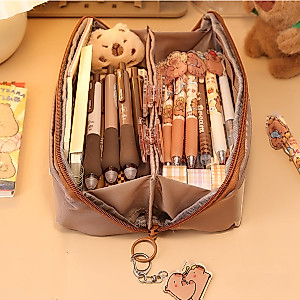 OEIPSMK Capybara Pencil Pouch Case Holder Pen Box Large Capacity Big Zipper Canvas Makeup Bag Bulk Cosmetics Toiletry Storage (brown)