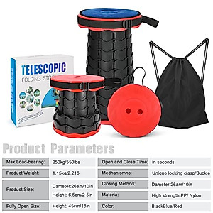 Aiuca Folding Camping Stool, Upgraded Portable Telescoping Stool, Lightweight Collapsible Stool with Elastic Seat Cushion& Adjustable Nylon Bag, Max Load 550lb for Camping Fishing Hiking Travel BBQ