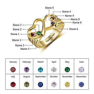Personalized 6 Simulated Birthstones Rings for Grandmother Mothers Rings Anniversary Rings for Women (gold, 9)