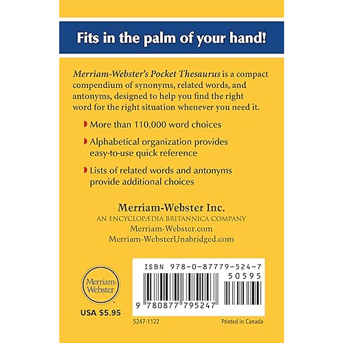 Merriam-Webster's Pocket Thesaurus, Newest Edition, (Flexi Paperback) (Pocket Reference Library)