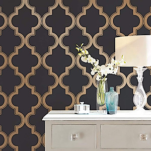 Tempaper Midnight & Metallic Gold Marrakesh Removable Peel and Stick Wallpaper, 20.5 in X 16.5 ft, Made in the USA