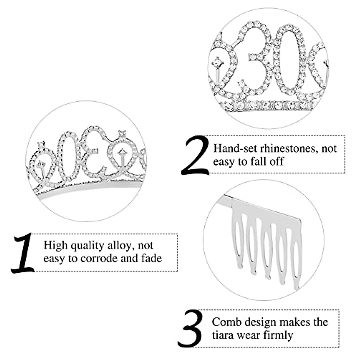 30th Birthday Sash & Rhinestone Tiara Kit- Happy 30th Birthday Gifts for Women 30th Birthday Party Decorations (silver)