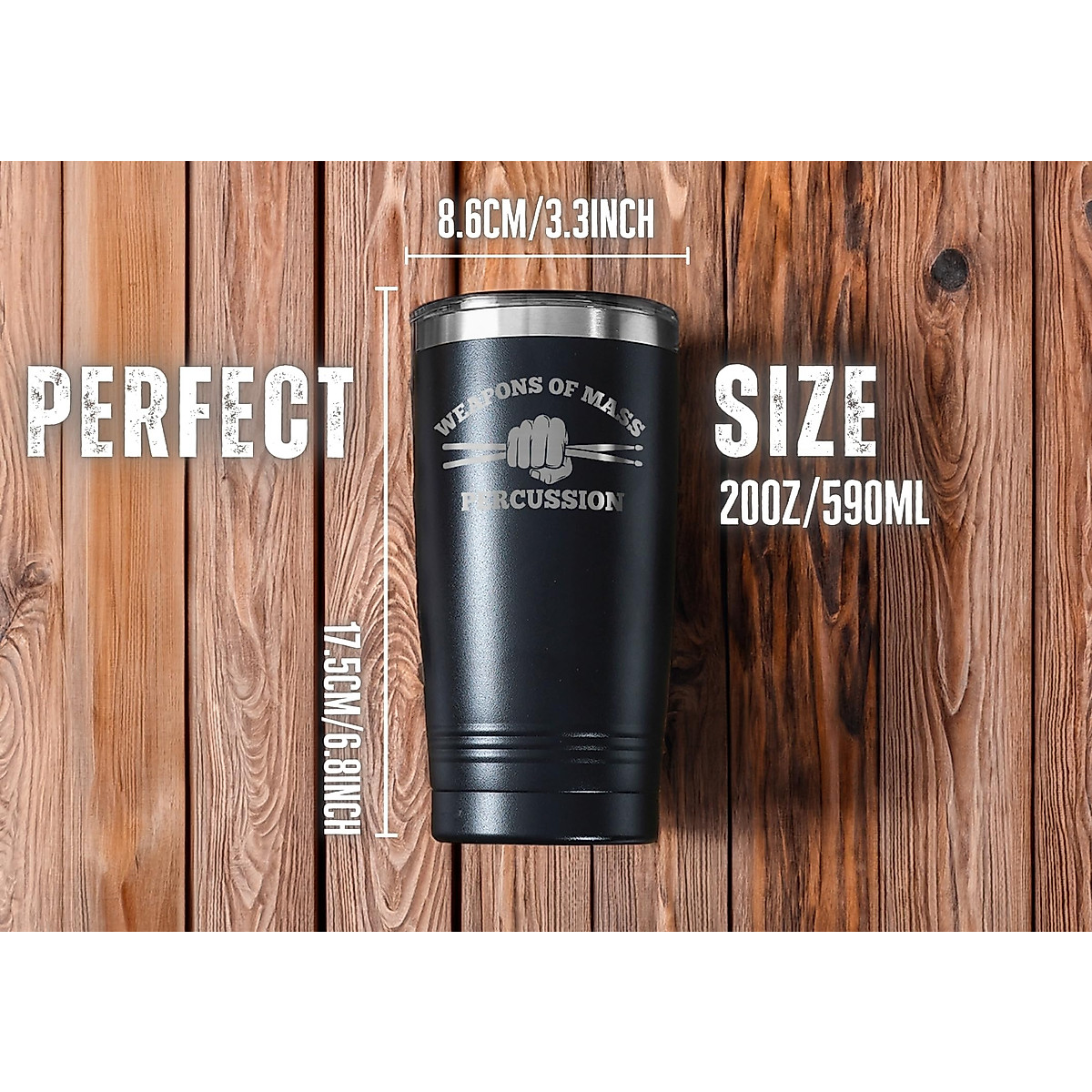 Onebttl Funny Drummer Gifts For Men, Women, Music Lover Gifts for Drummers, 20 oz/590 ml Stainless Steel Insulated Tumbler with Straw, Lid, Weapons of Mass Percussion