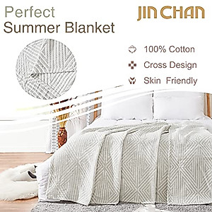 jinchan Cotton Throw Blanket Grey Throw Blanket for Couch Cozy Blanket Cotton Twin Size Bed Throw 3 Layer Spring Blanket Gray Coverlet Geometric Quilt Soft Blanket Baby Kid Gift 60x80 Inch