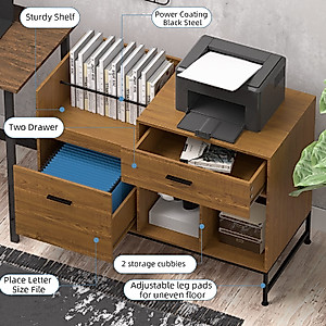 Visionwards Wood Filing Cabinet 2 Drawer, Lateral File Cabinet for Letter Size, Printer Stand with Open Storage Shelves, File cabinets for Home Office, Black/Rustic Brown
