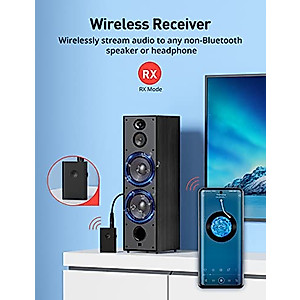 V5.0 Bluetooth Transmitter Receiver for TV PC, 2-in-1 AUX Audio Adapter, Wireless 3.5mm Bluetooth Adapter for Headphones/Car/Home Stereo/Switch/Speakers, Simultaneously Pair 2 Devices