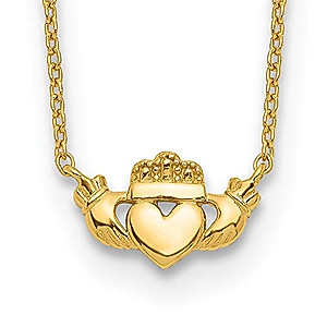 IceCarats 14K Yellow Gold Heart Love Irish Claddagh Celtic Necklace 17 inch Chain Jewelry