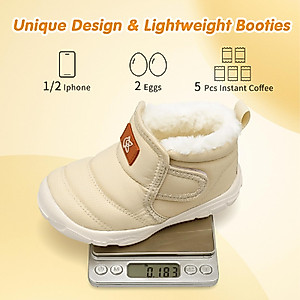 QFH Unisex-Child Cold Weather Boots Slip On Shoes Toddler Boots Hook and Loop Toddler Shoes Pre Walkers Shoes for Babies Beige 18-24 Months Infant