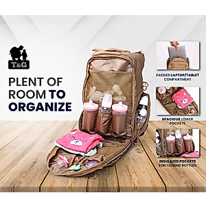 Toddlers And Gunners Dad Diaper Bag, With Diaper Changing Mat, USB Port & Laptop Compartment. Diaper Bag Backpack with Straps for Stroller. Large Diaper Bag for men and women (Coyote Brown)