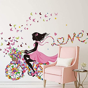 DEKOSH Girl Nursery Wall Decals Set of 2 Designs | Full Wall Multiple Designs Beautiful Girl with Flowers & Butterflies Decorative Wall Stickers for Girls Bedroom