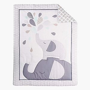 4piece Elephant Nursery Bedding Baby boy Crib Bedding Set Toddler Bedding Microfiber Embroidered Grey | Crib Comforter, Fitted Sheet, Dust Ruffle,Blanket