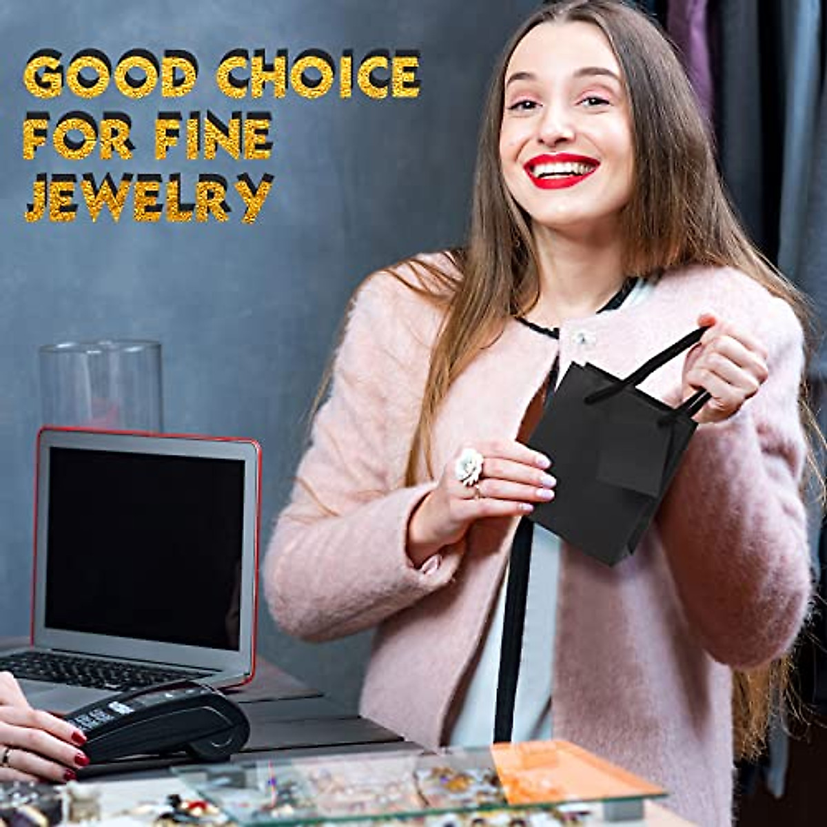 Zhehao 50 Pack Mini Gift Bags, 4 x 2.75 x 4.5 Inches Paper Bags with Gift Tags, Extra Small Paper Gift Bags with Handles for Birthday Gifts, Party Favors, Weddings, Baby Showers (Black)