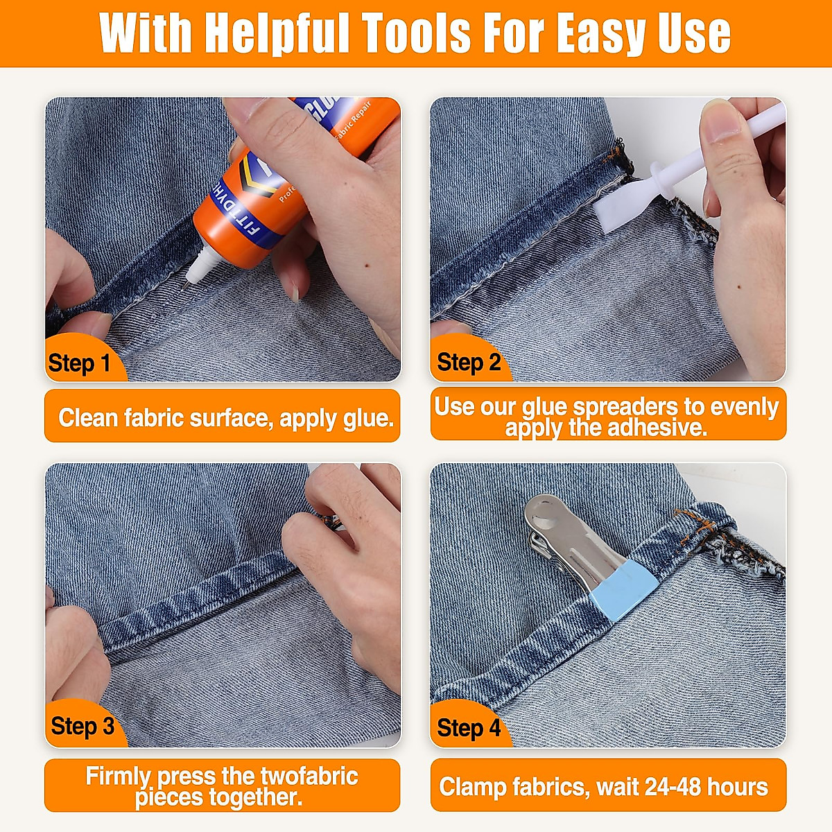 FITTDYHE Fabric Glue Permanent, 60 ML Washable Clear Clothing Glue, Super Fabric Glue for Rhinestones, Patches, Clothes, Denim, Leather, Polyester, Fabrics, Doll Repair, Flannel, Cotton