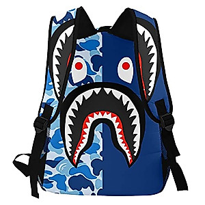 Shark Face Camo Blue Backpack College Ba&p_e Bookbag Casual Laptop Daypack For School Travel